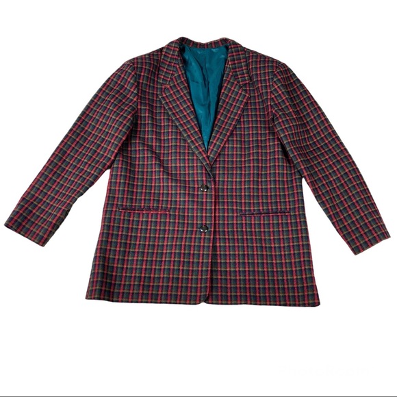 Vintage | Jackets & Coats | Vintage Blazer Womens L Wool Plaid Usa Red ...